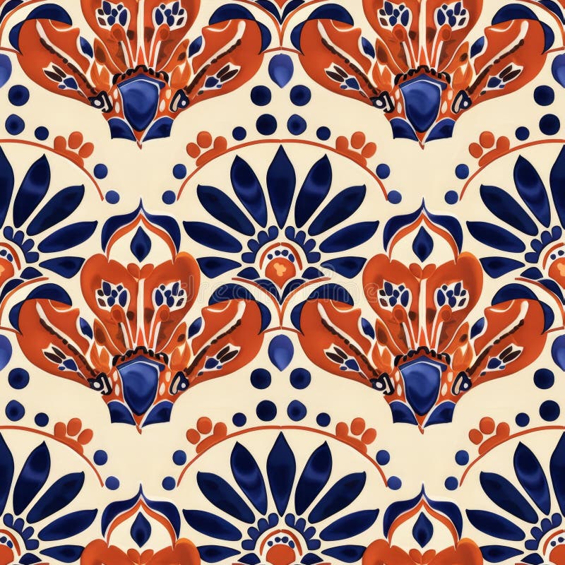 Vibrant Moroccan Tile Pattern with Blue and Orange Floral Designs Stock ...