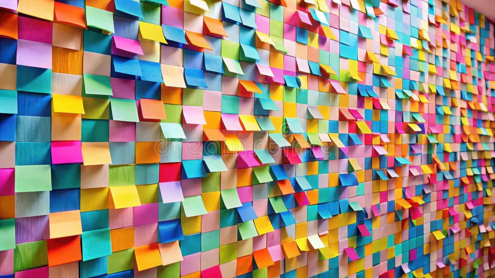 A Vibrant Mosaic of Colorful Sticky Notes Adorns a Wall, Creating a ...