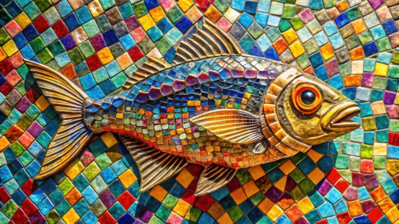 Vibrant Mosaic Fish Artwork on a Colorful Tile Background. Generative ...