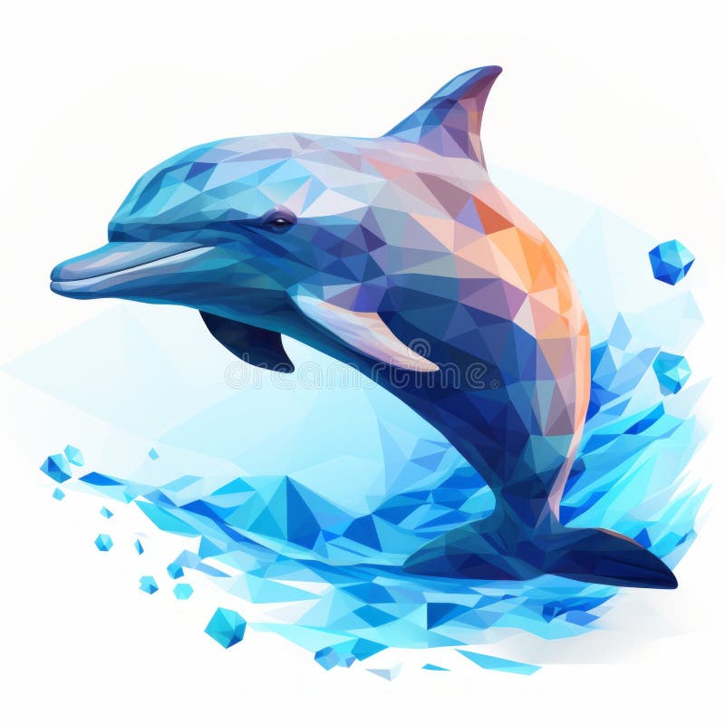 Vibrant Mosaic: Low Poly Dolphin Portrait in Surreal Style Stock ...