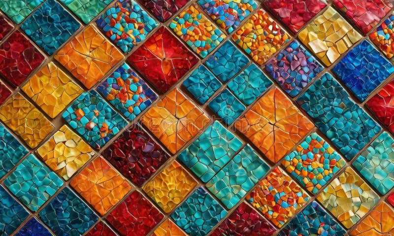 Vibrant Mosaic Multicolored Tiles, Arranged in Diamond Pattern, Creates ...