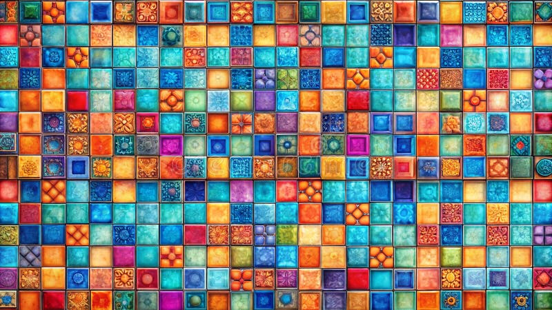 Vibrant Mosaic Tile Wall a Colorful Array of Decorative Square Tiles ...