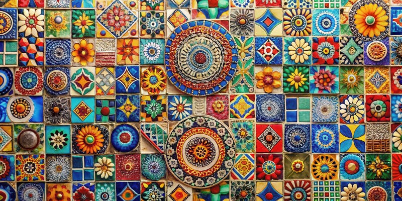 Vibrant Mosaic Tile Wall a Colorful Array of Floral and Geometric ...