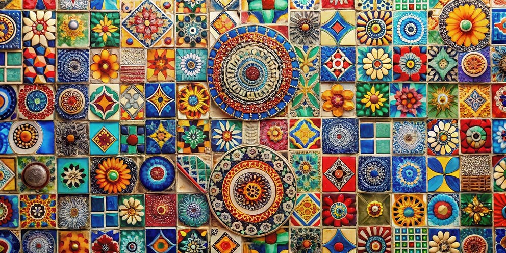 Vibrant Mosaic Tile Wall a Colorful Array of Floral and Geometric ...