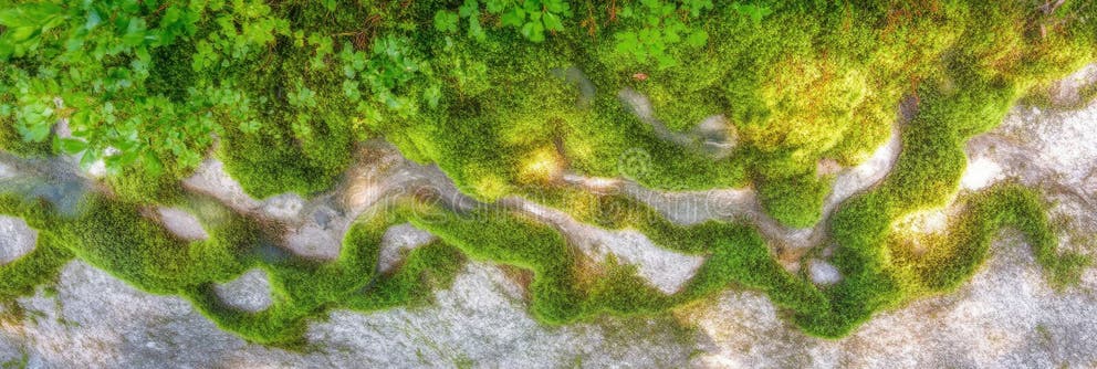 Vibrant Mossy Patterns on a Stone Surface in a Forest Environment Stock ...