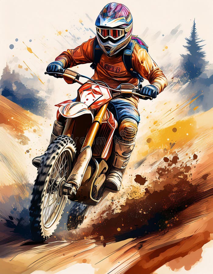 Vibrant Motocross Rider in Action, Dirt Flying, Dynamic Pose Stock ...