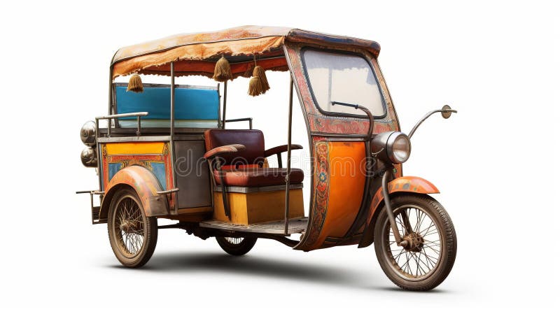Vibrant Motorized Rickshaw with Intricate Patterns on White Background ...