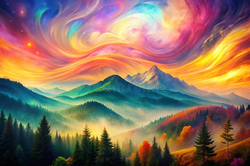 Vibrant Mountain Double Exposure a Stunning Abstract Landscape Blending ...