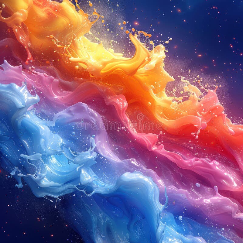 A Vibrant, Moving Splash of Multi-colored Paint Against a Starry Night ...