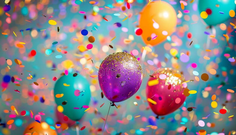 A Vibrant, Multi Colored Celebration with Confetti, Balloons, and ...