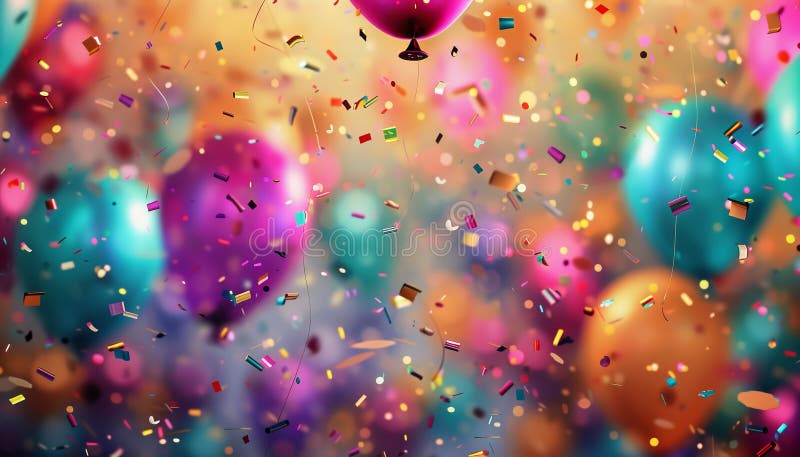 A Vibrant, Multi Colored Celebration with Confetti, Balloons, and ...