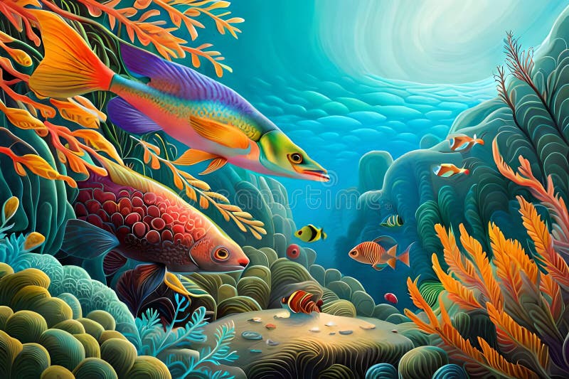 A Vibrant, Multi-colored Coral Reef Teeming with Exotic Fish and Marine ...