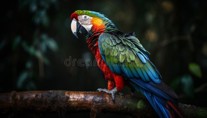 A Vibrant, Multi Colored Macaw Perching on a Branch in Nature Generated ...