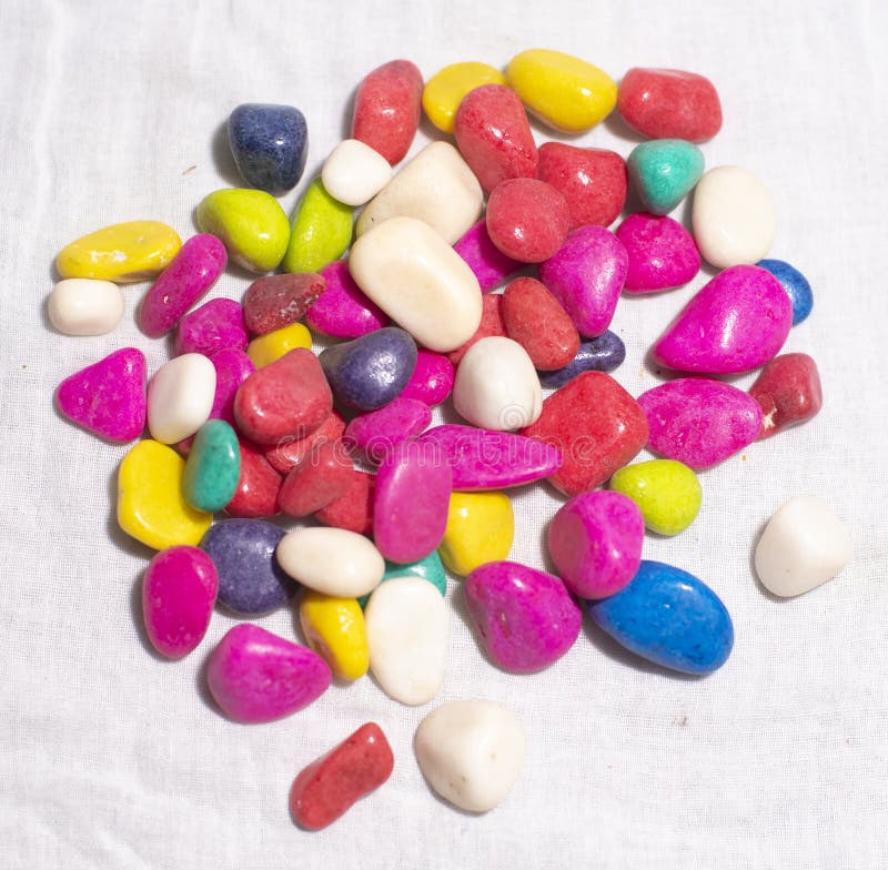 Vibrant Multi-colored Stones Kept in White Copy Space Background. Stock ...