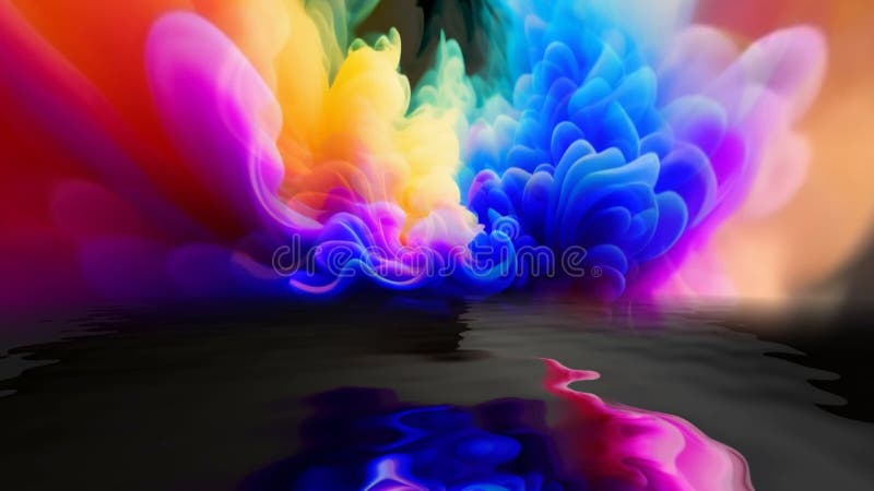 Vibrant Multi-Colored Swirls Waves and Rays Water Reflection Stock ...