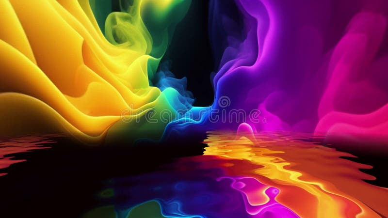 Vibrant Multi-Colored Swirls Waves and Rays Water Reflection Stock ...