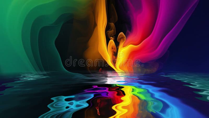 Vibrant Multi-Colored Swirls Waves and Rays Water Reflection Stock ...