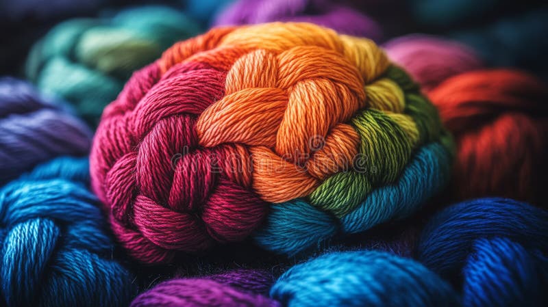 Vibrant, Multi-colored Threads Tangled into a Human Brain Shape on a ...