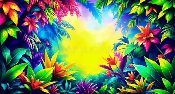 Vibrant Multi Coloured Jungle Foliage Boarder AI GENERATED IMAGE Stock ...