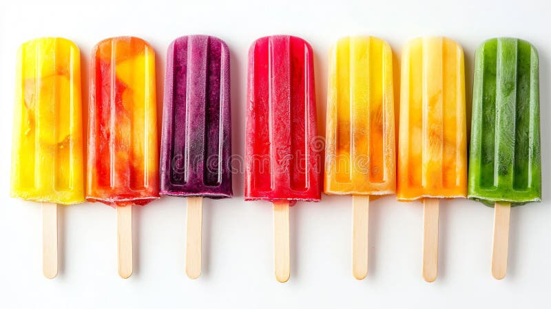 Vibrant Multicolor Cold Summer Fruit Popsicles Isolated on White Stock ...