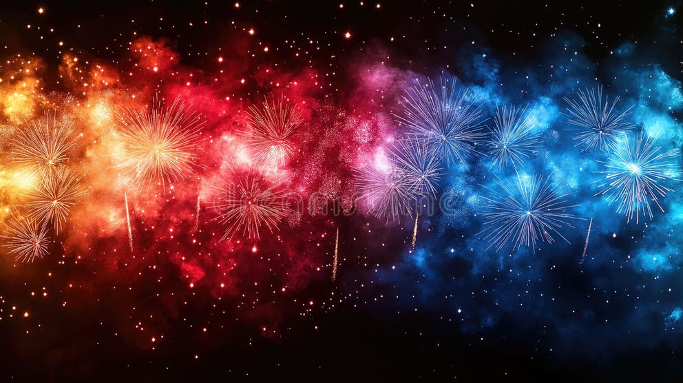 Vibrant Multicolor Fireworks Exploding in Night Sky with Red, Orange ...