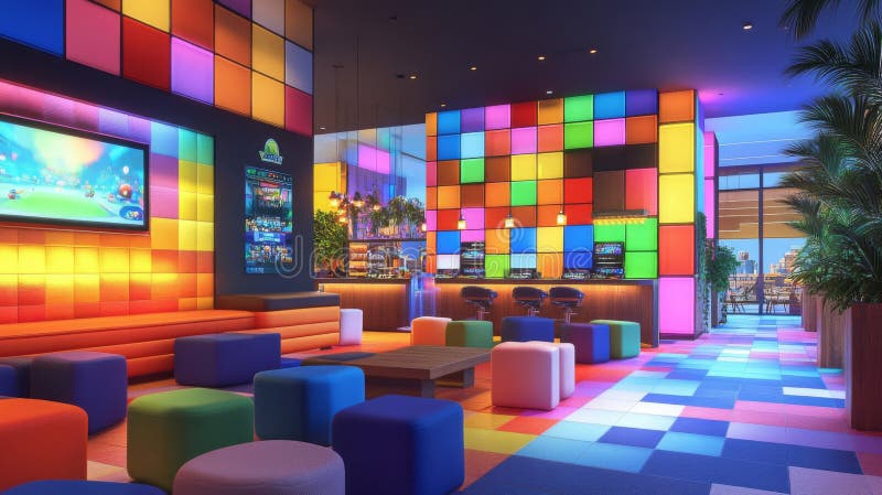 Vibrant Multicolored Arcade Game Room Interior Design Stock ...