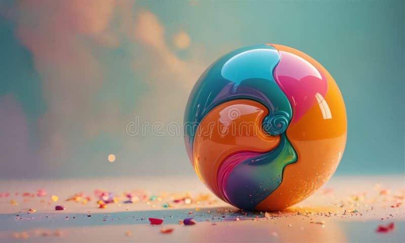 Vibrant, Multicolored Ball with Swirling Pattern Rests on Surface ...