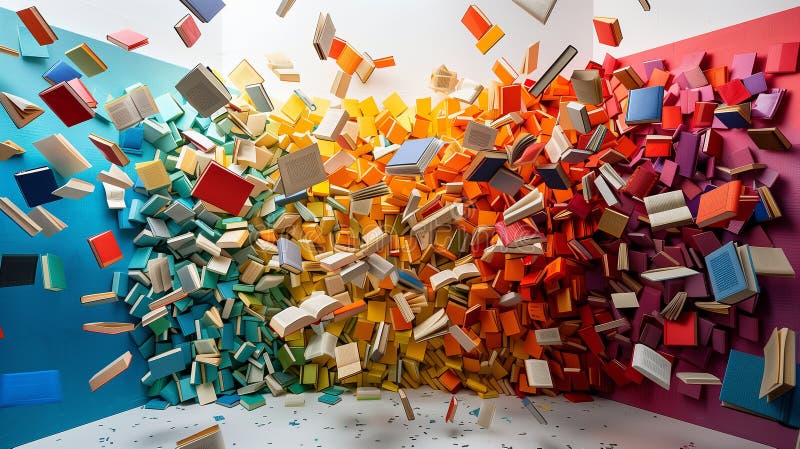 Vibrant Multicolored Books Dynamically Scatter Across the Frame ...