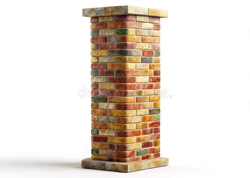 Vibrant Multicolored Brick and Stone Pillar Isolated on White ...