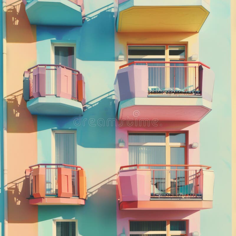 A Vibrant Multicolored Building with Balconies, Ideal for Architectural ...