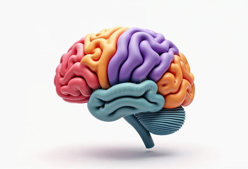 Colorful 3D Illustration of a Brain Model Stock Illustration ...
