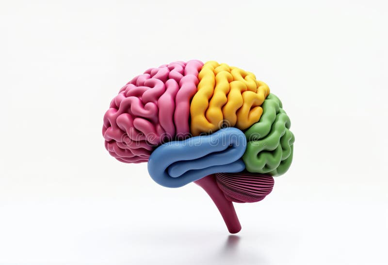 Colorful 3D Illustration of a Brain Model Stock Illustration ...