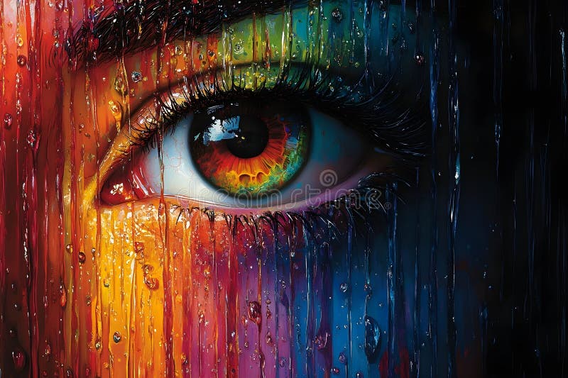 Vibrant Multicolored Eye with Dripping Paint Stock Illustration ...