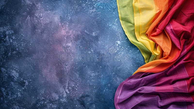 Vibrant Multicolored Fabric with Blue Textured Background Stock Photo ...