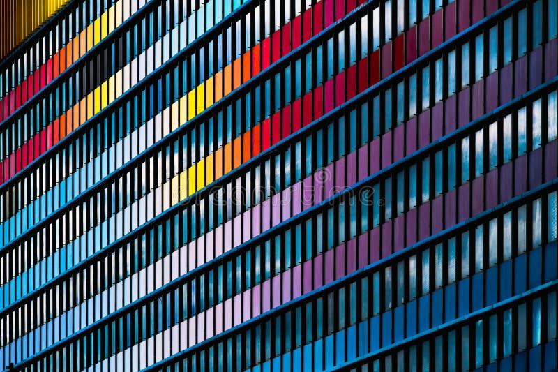 Vibrant Multicolored Facade with Geometric Window Patterns Stock Image ...