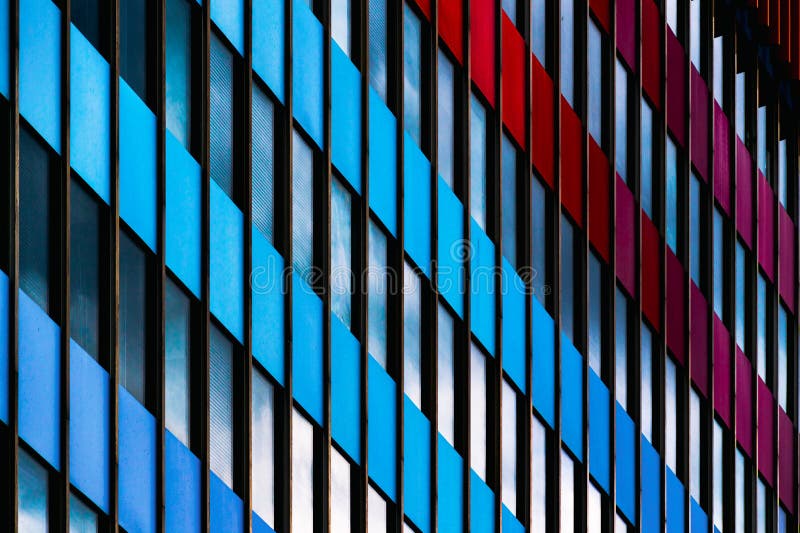 Vibrant Multicolored Facade with Geometric Window Patterns Stock Photo ...