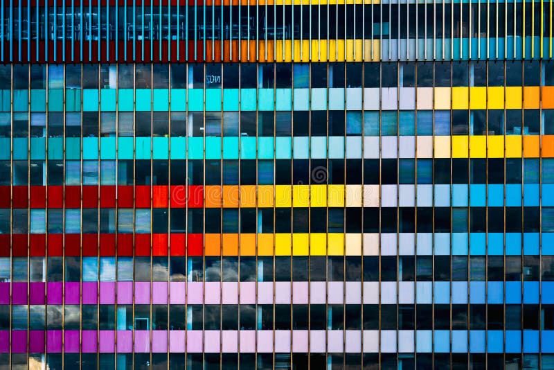 Vibrant Multicolored Facade with Geometric Window Patterns Stock Photo ...