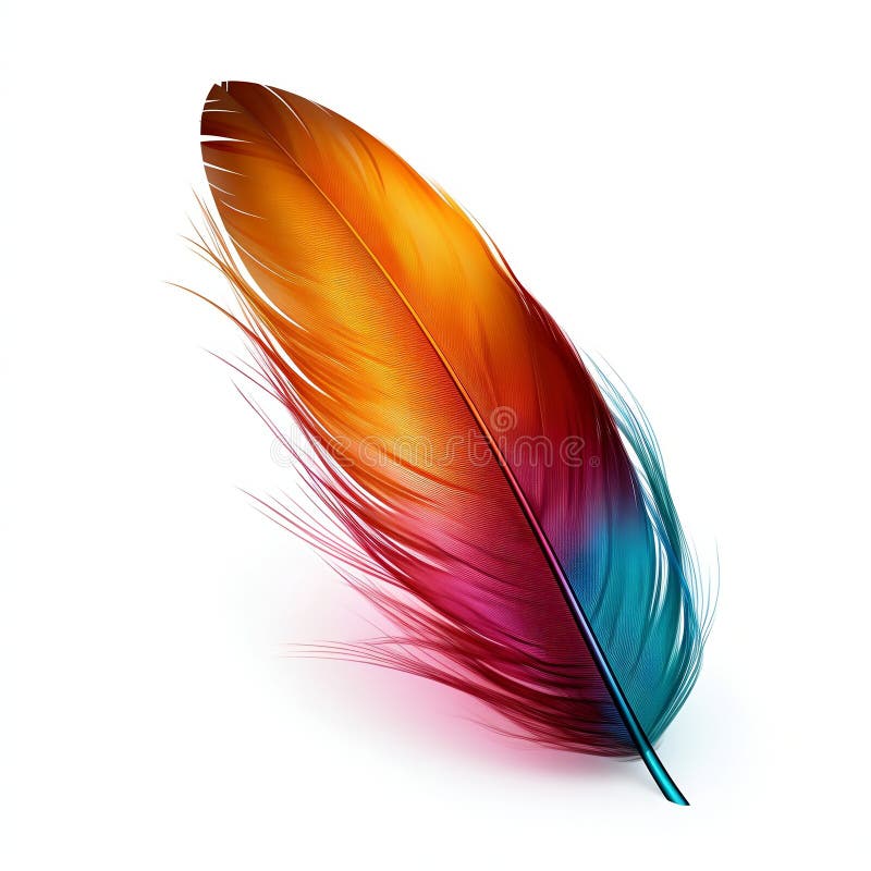 Vibrant Multicolored Feather on White Background. Generative Ai Stock ...