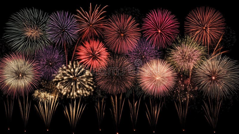 Vibrant Multicolored Fireworks Display with Exploding Shapes in a Night ...