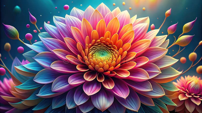 Vibrant Multicolored Flower with Intricate Petals and Surrounding Buds ...