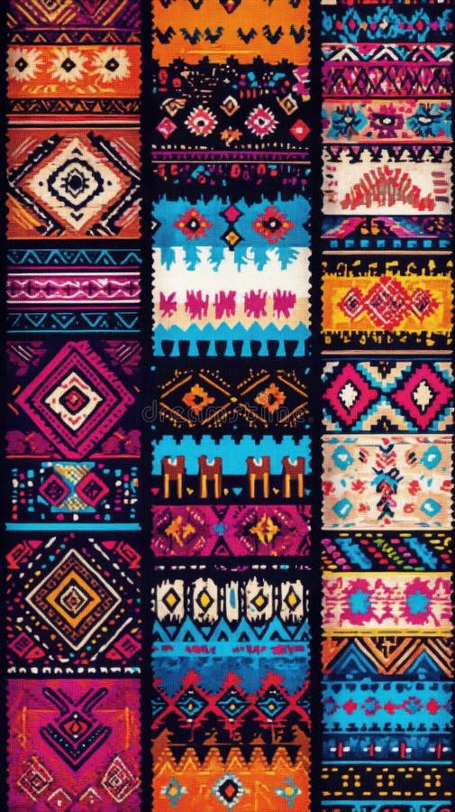 Vibrant Multicolored Geometric Patterns on Traditional Textile Stock ...