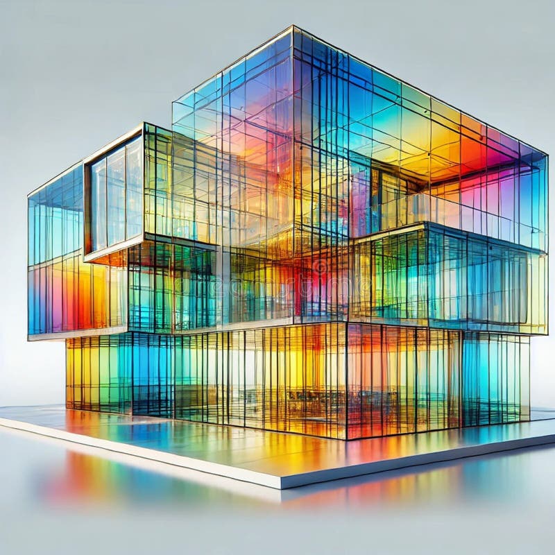 Vibrant Multicolored Glass Cube Building with Modern Architecture Stock ...