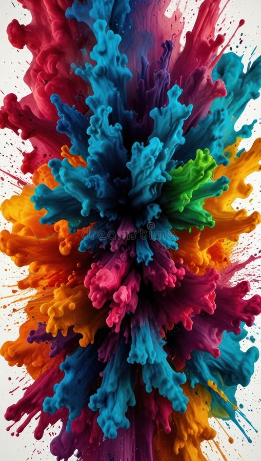 Vibrant Multicolored Ink Explosion in Motion Against a White Background ...