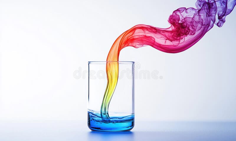A Vibrant, Multicolored Liquid Elegantly Pours into a Glass Beaker ...