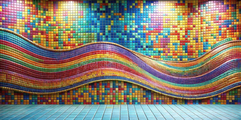 Vibrant Multicolored Mosaic Tile Wall with a Flowing Wave Design ...