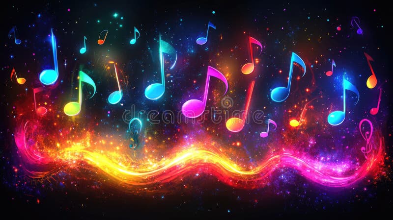 Vibrant Multicolored Musical Notes in Cosmic Space Scene Stock Photo ...