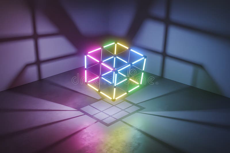 Neon Cube Abstract Art Multicolored Light Geometric Design Stock ...
