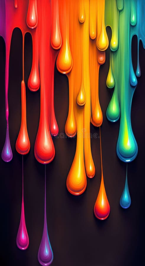 Vibrant Multicolored Paint Drips on a Black Background, Creating a ...