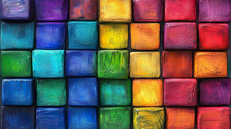 Vibrant Multicolored Painted Cube Wall Texture in Rainbow Spectrum ...