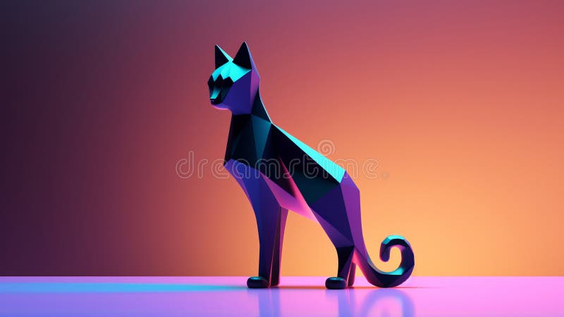 Vibrant Multicolored Polygonal Cat on Gradient Background, Captivating ...